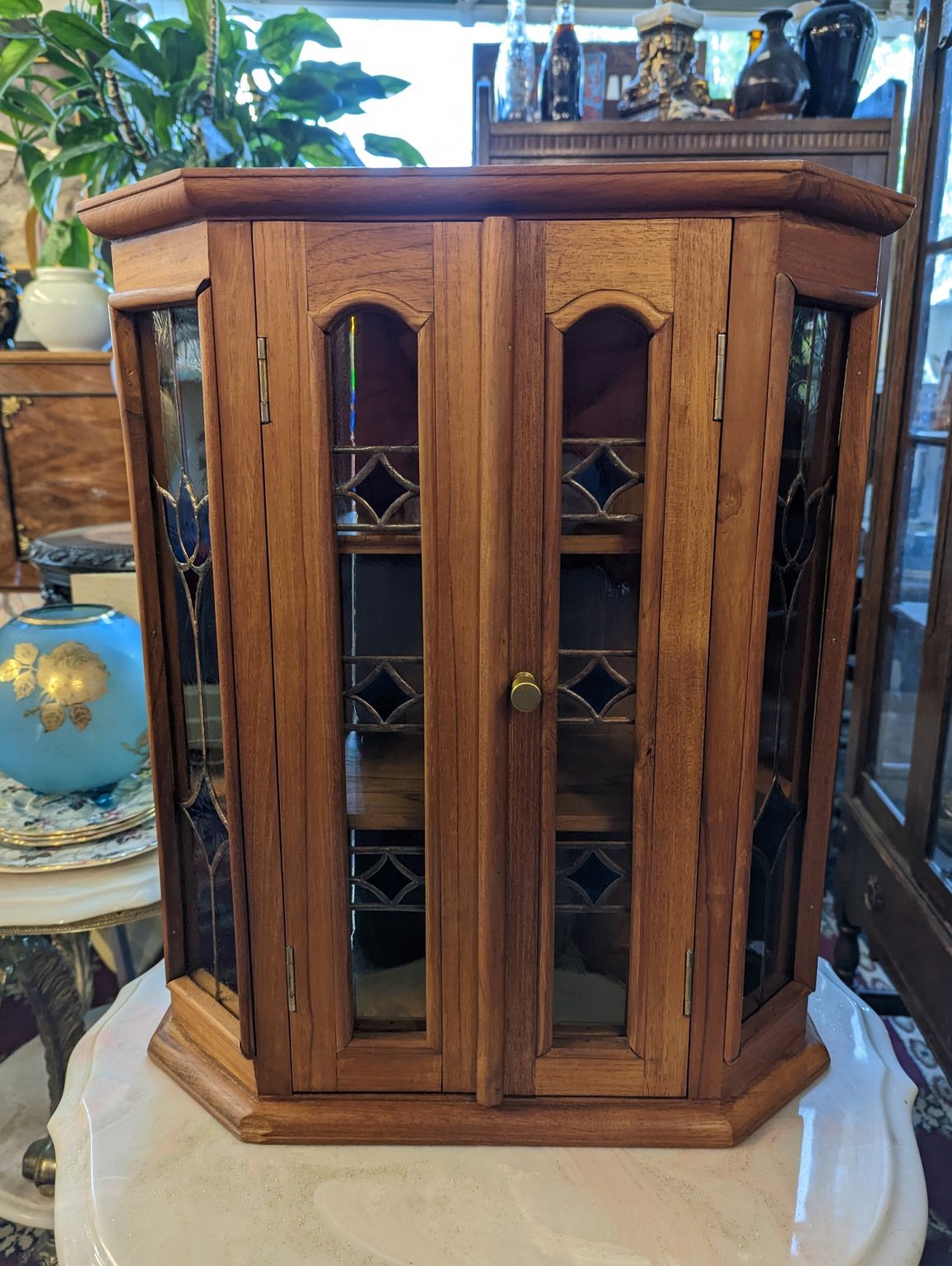Stained Glass Curio Cabinet Display Cabinet - Antique Alley Movie Props